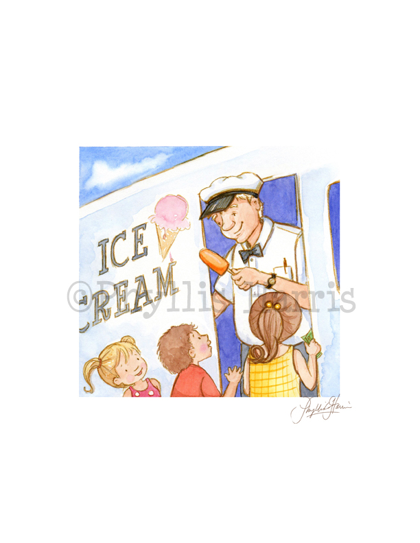 Phyllis Harris Illustration: The popsicle man is coming!