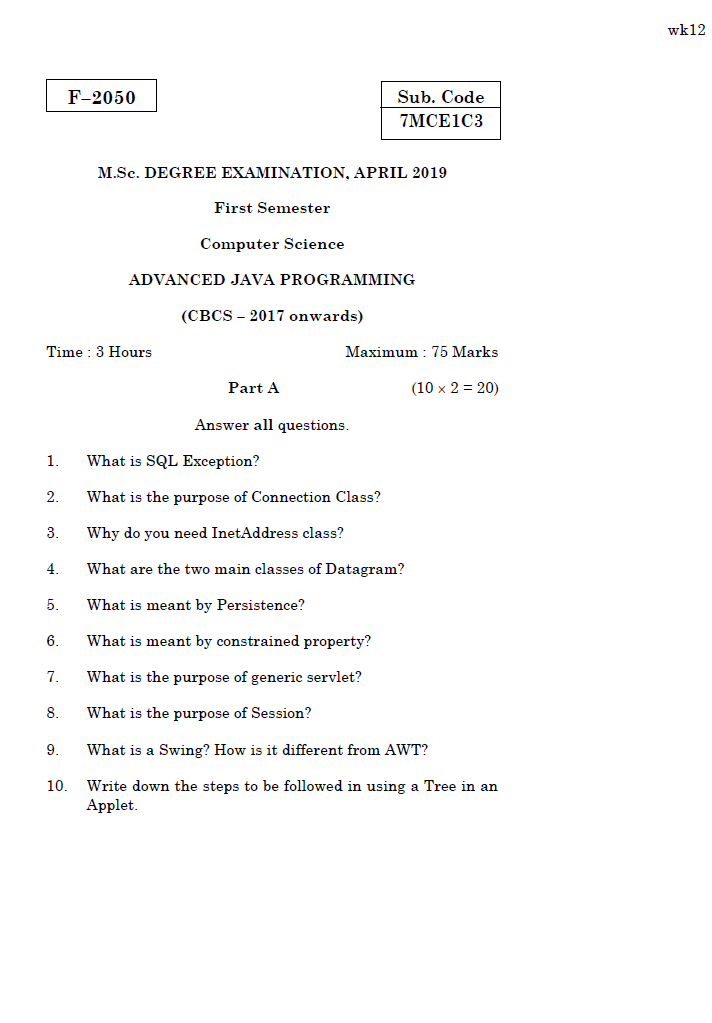 Alagappa University Msccs Advanced Java Programming April 2019 Question Paper University