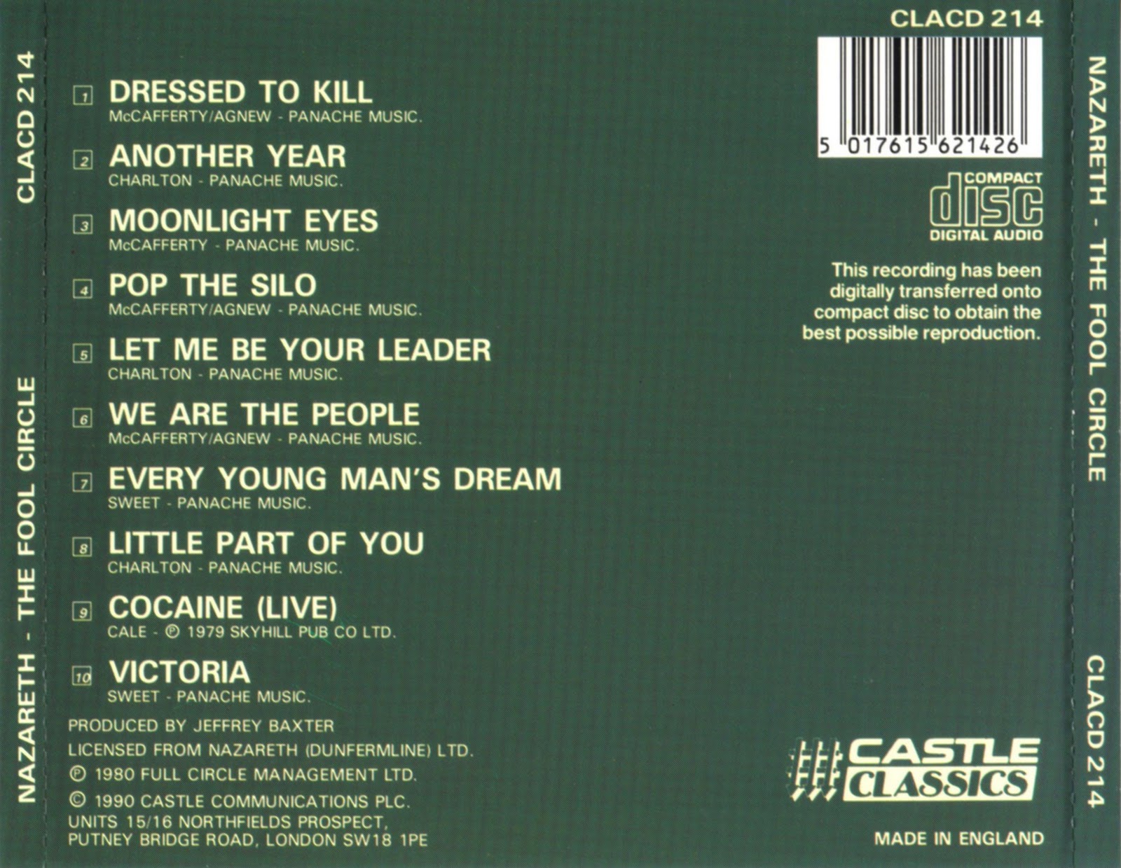 Classic Rock Covers Database: Nazareth - The Fool Circle - Released ...