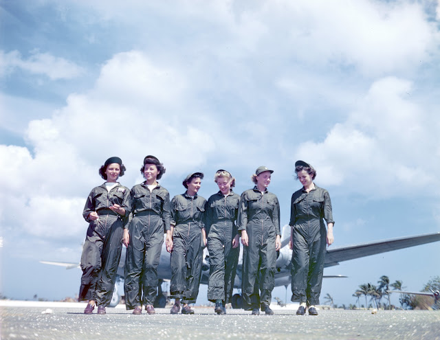 World War II in Color: Navy Flight Nurses Walk from Their Douglas R5D