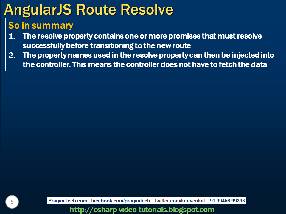 Sql server, .net and c# video tutorial: AngularJS route resolve Sql server, .net and c# video tutorial: AngularJS route resolve