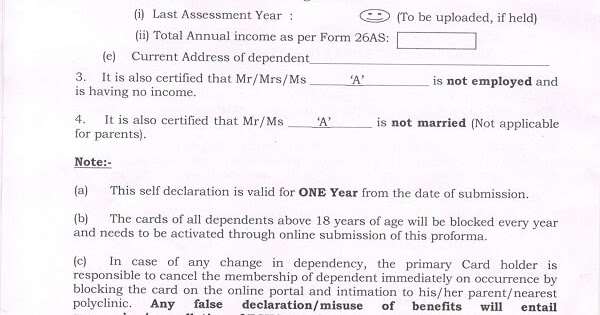 ECHS Smart Card: Self attested certificate form for dependent above 18 ...