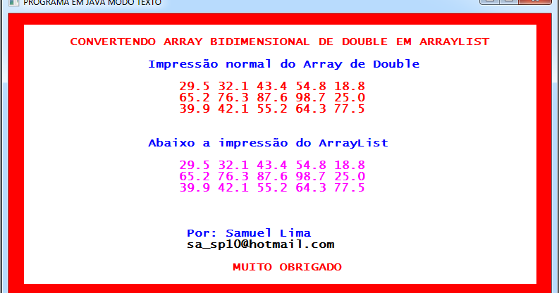 Samuel Lima Programador Ccjava Convertendo Array Bidimensional De Double Em Arraylist