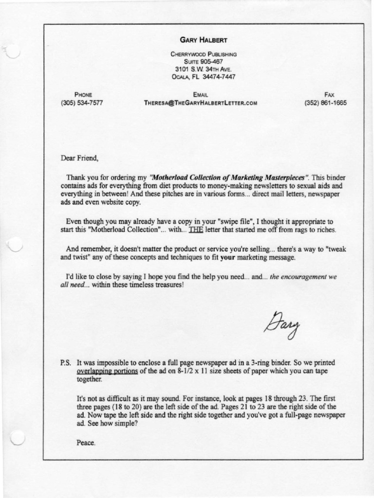 Gary Halbert Letters - Billing Template