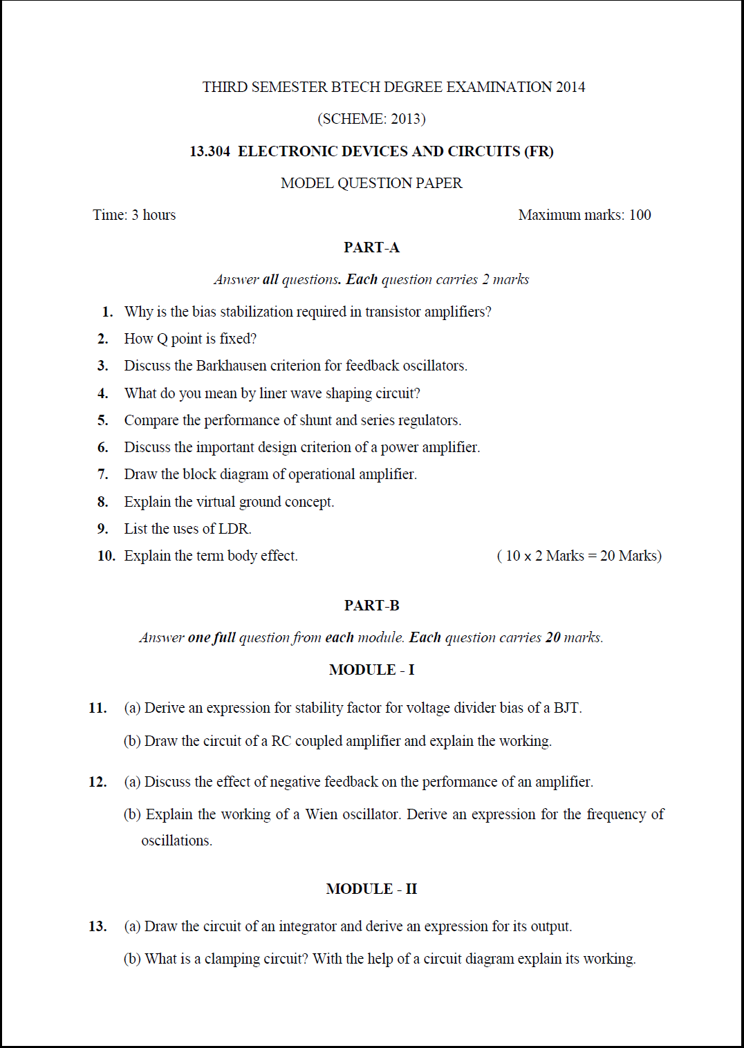 Kerala University B.Tech Electronic Devices And Circuits ( FR ) 2014 ...