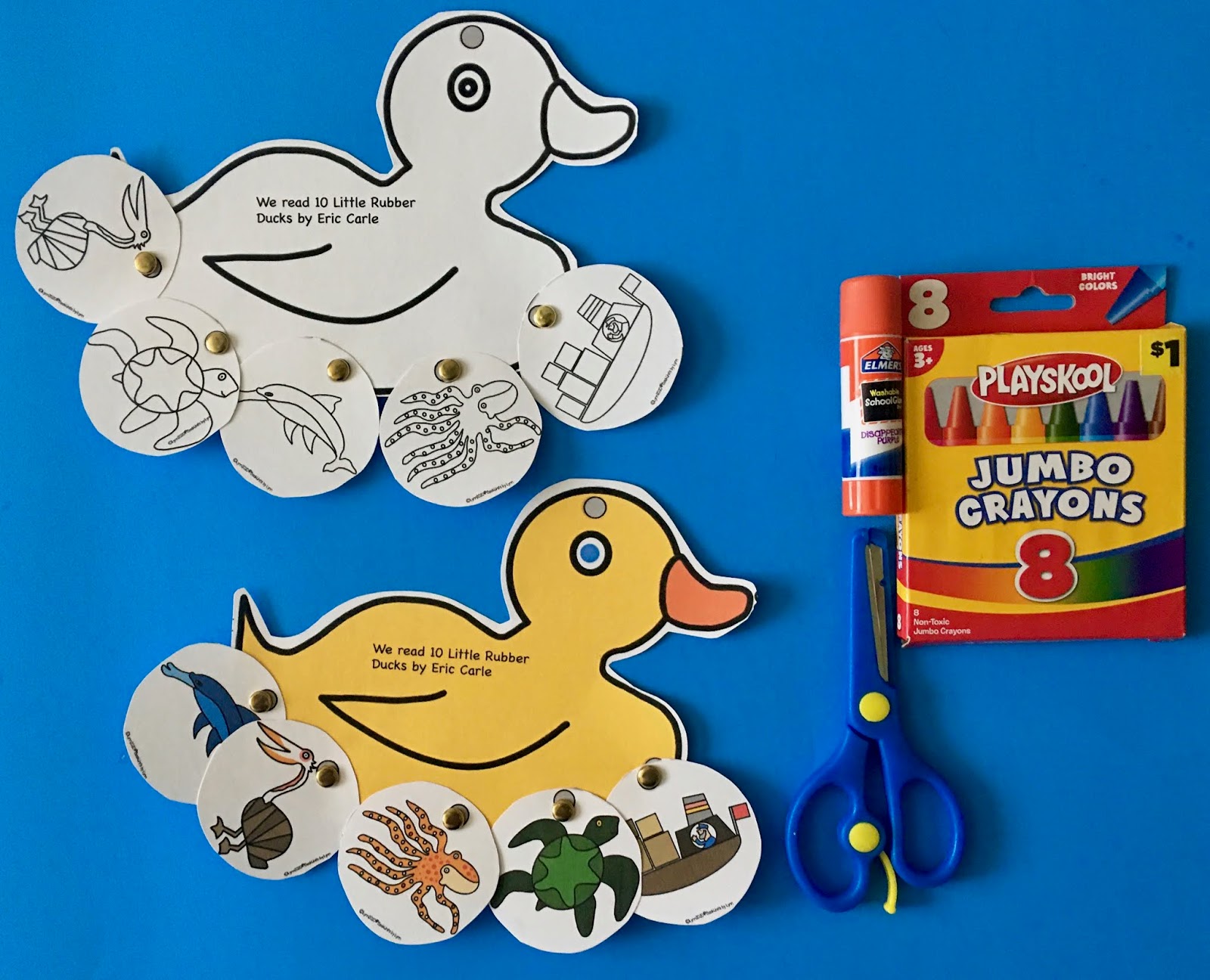 10 LITTLE RUBBER DUCKS MOBILE/CRAFT ~ Book Units by Lynn