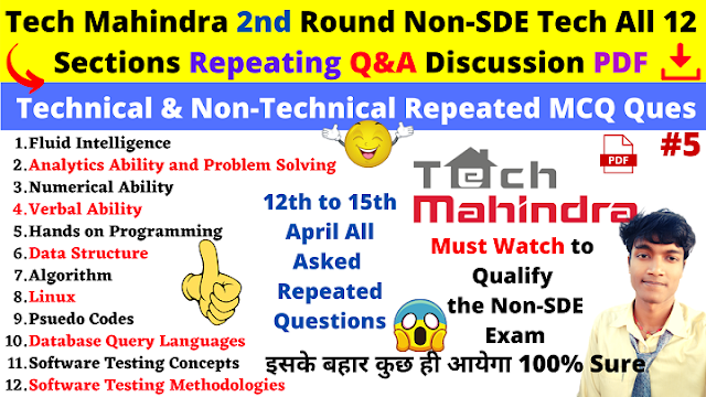 Tech Mahindra 2nd Round Mcq Non Sde Tech All 12 Sections Repeating Question And Answer Pdf Download
