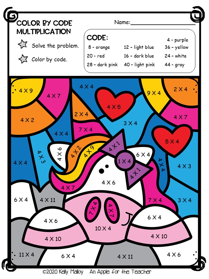 An Apple For The Teacher: Unicorn Color By Number
