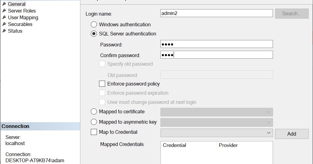 Create SQL Server Remote User Login Using SSMS