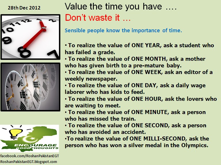 Encourage Good Thoughts...: Time is Important
