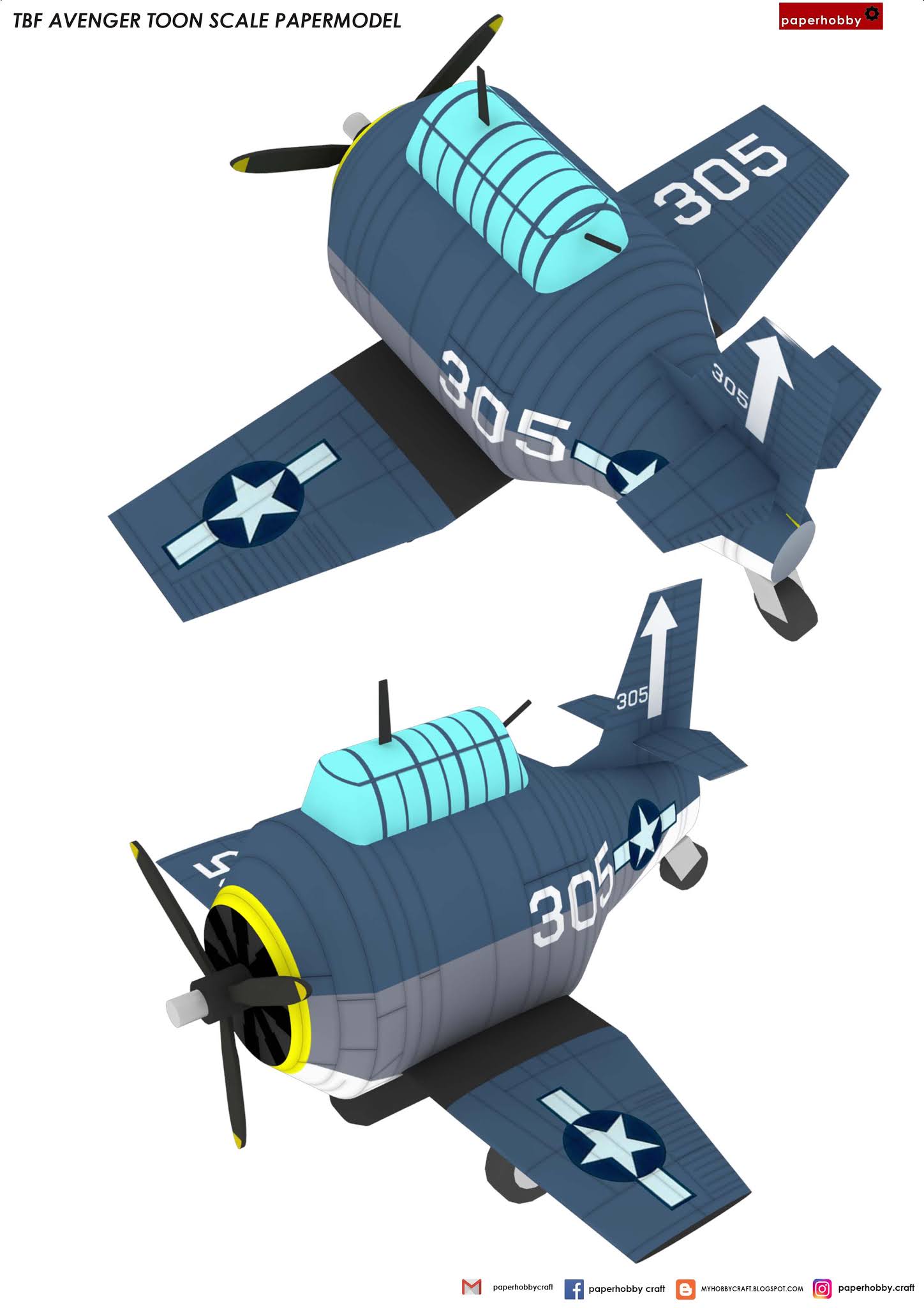 paperhobby: GRUMMAN TBF AVENGER TOON SCALE PAPERMODEL