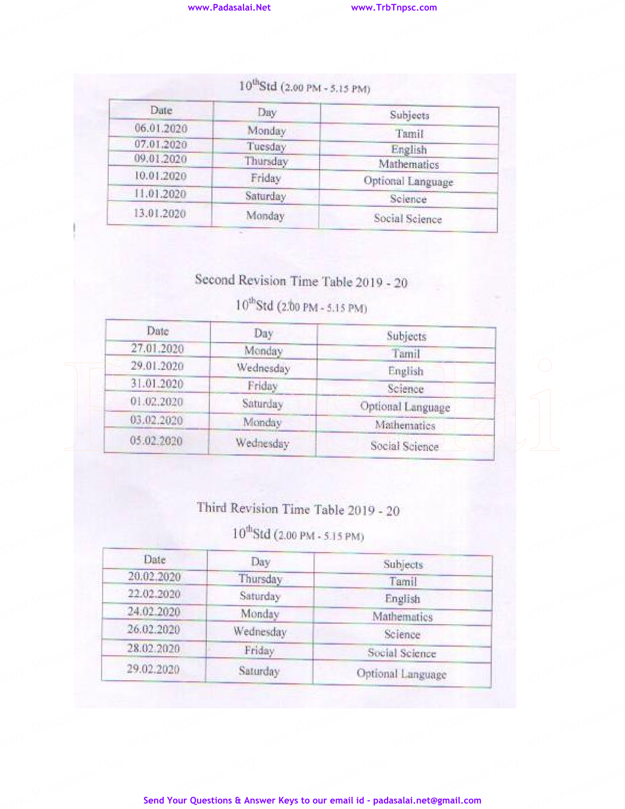 10th, 11th, 12th Standard - 1st Revision Test Time Table 2020 Download ...