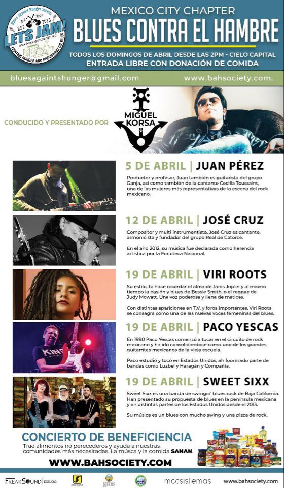 BAHS in Mexico City Every Sunday in April - Blues Against Hunger Society