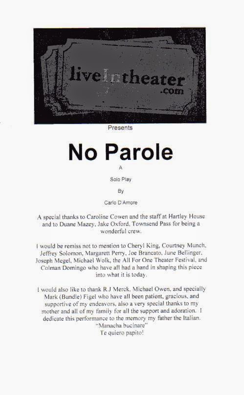 THEATRE'S LEITER SIDE: 278. Review of NO PAROLE (April 4, 2014)