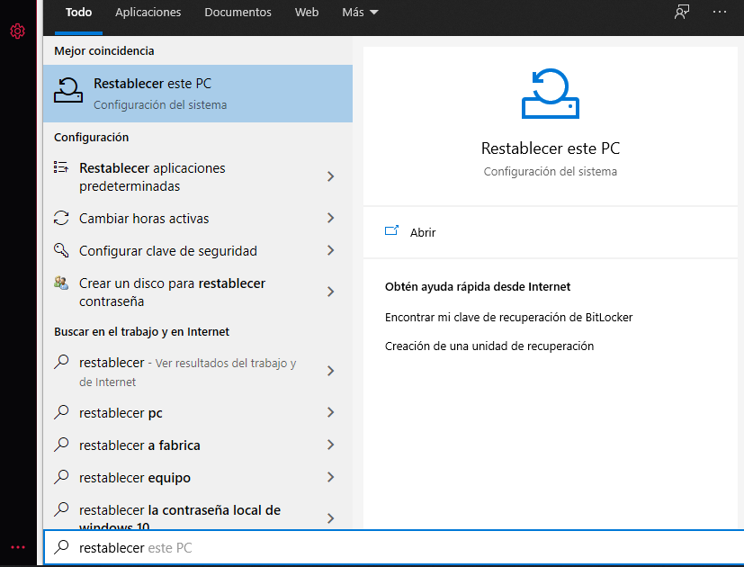 Cómo restablecer Windows 10