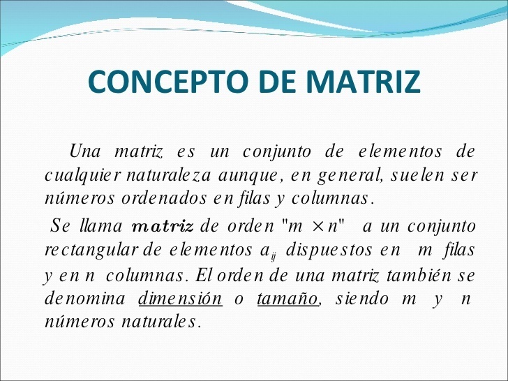 MATRICES: CONCEPTO DE MATRIZ