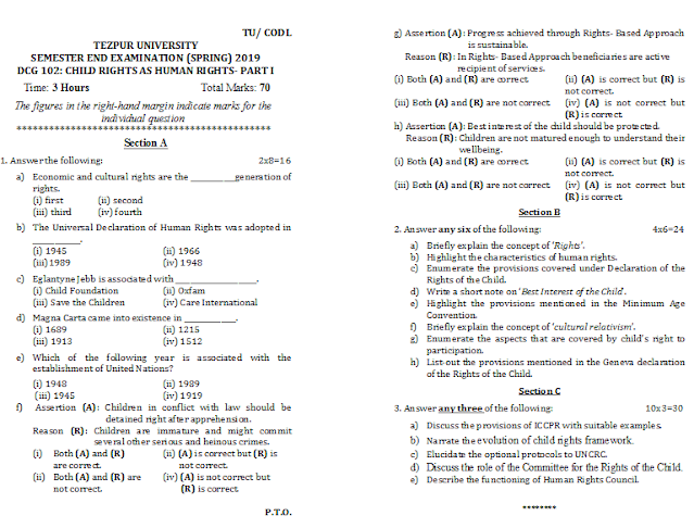 TEZPUR UNIVERSITY (TU/CODL) SEMESTER END DCG 102: CHILD RIGHTS AS HUMAN ...