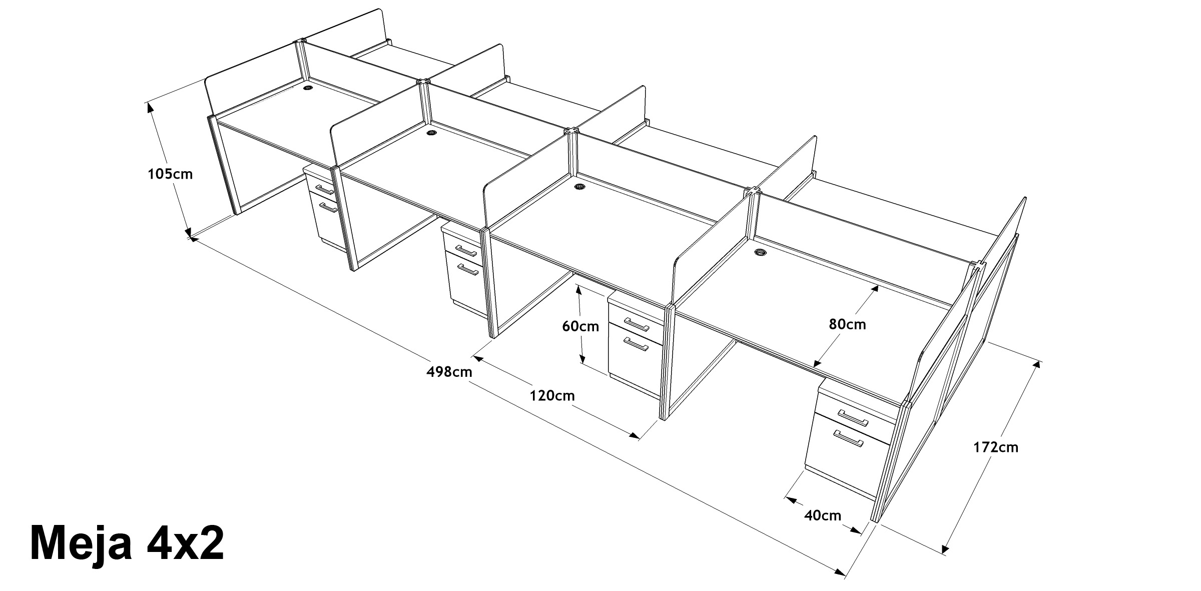 Meja Partisi Kantor 8 Orang Dengan 2 Laci - 4X2 Cubicle workstation ...