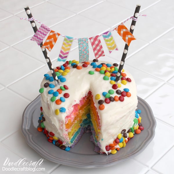 Rainbow Layered Cake with Washi Tape Bunting Topper DIY