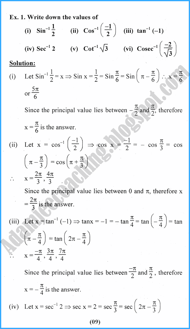 Adamjee Coaching: Inverse Trigonometric Functions and Trigonometric ...