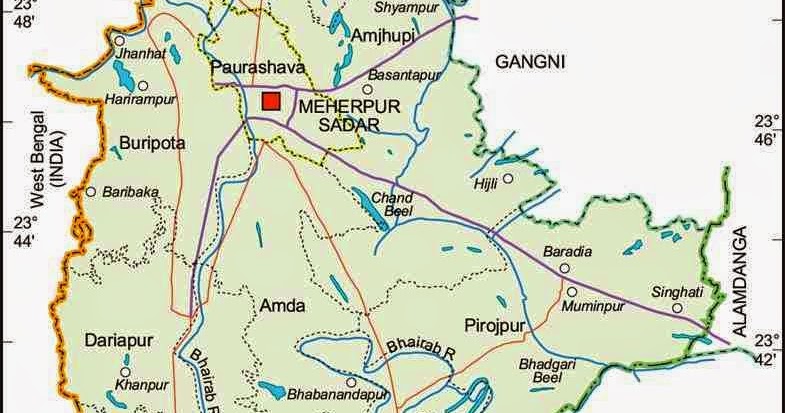 Meherpur Sadar Upazila Map, Meherpur, Bangladesh