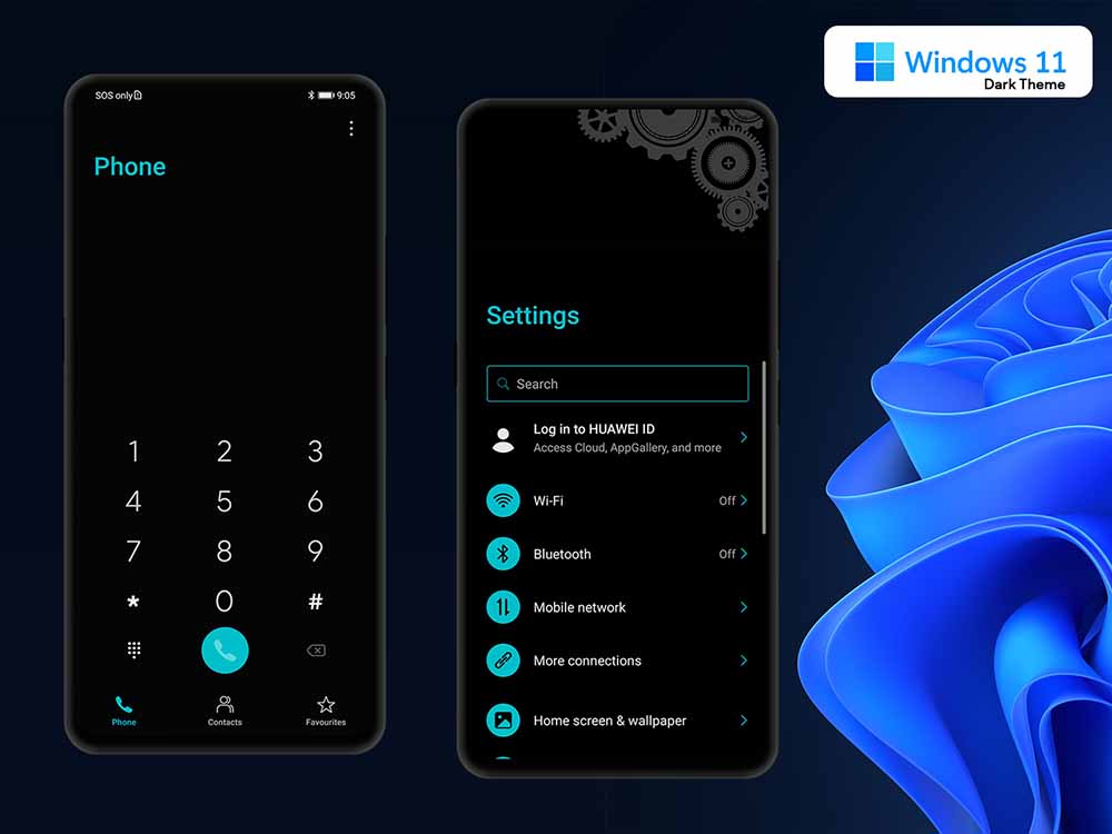 Windows 11 Dark UI Premium EMUI Theme for EMUI 11/10/9.1/9 & Magic UI 4