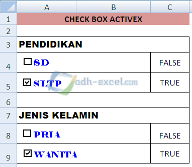 Cara Membuat Check Box ActiveX Control di Excel - ADH-EXCEL.COM Tutorial