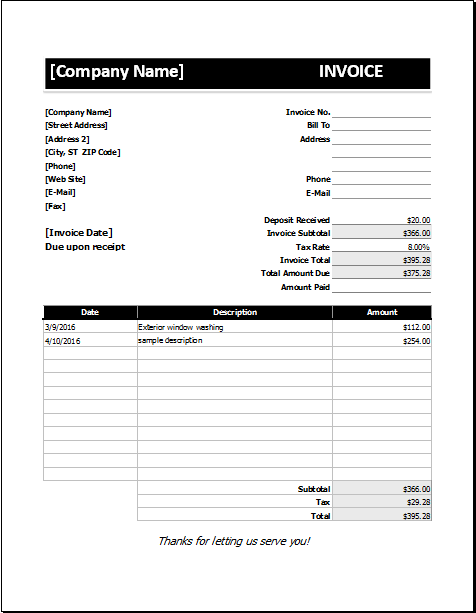 Invoice For Deposit Example - Invoice Template
