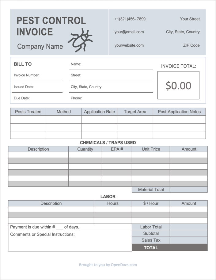 Pest Control Invoice Template Free - Invoice Template