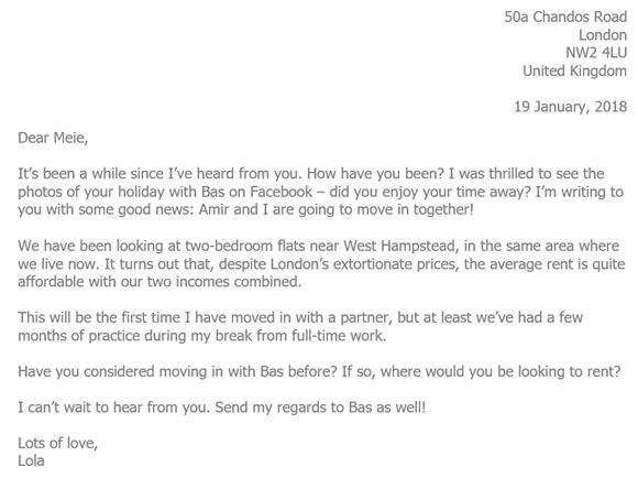 Formal Letter Format British Style - Birthday Letter