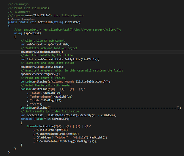SharePoint - Client Side Object Model(CSOM) - Managed - Get List Fields