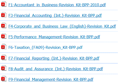 ACCA BPP TEXTBOOKS: F1-F9 Revision Kit 2010 | eBook Free Download