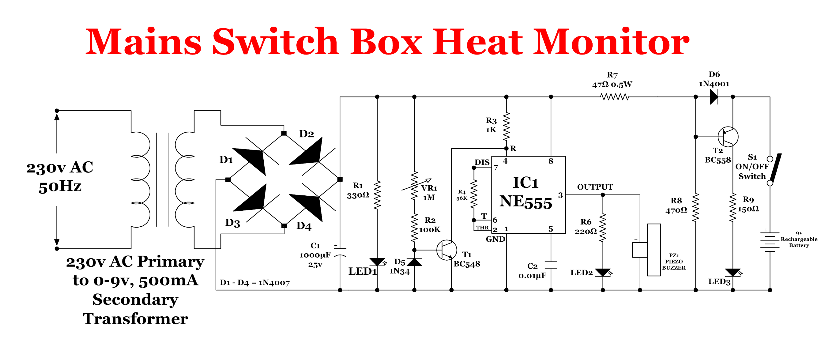 Mains Switch Box Heat Monitor - Electronics Project
