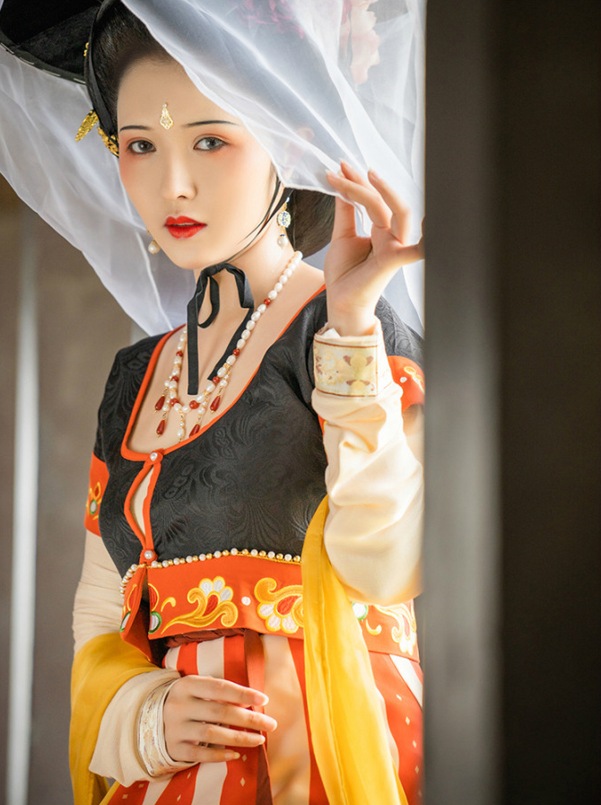 Elaborate Tang Dynasty Round Collar Robe: 唐圆领衫