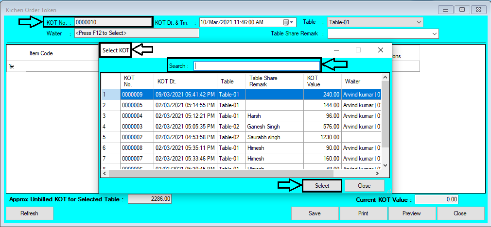 Kitchen Order Token (KOT) Help Guide