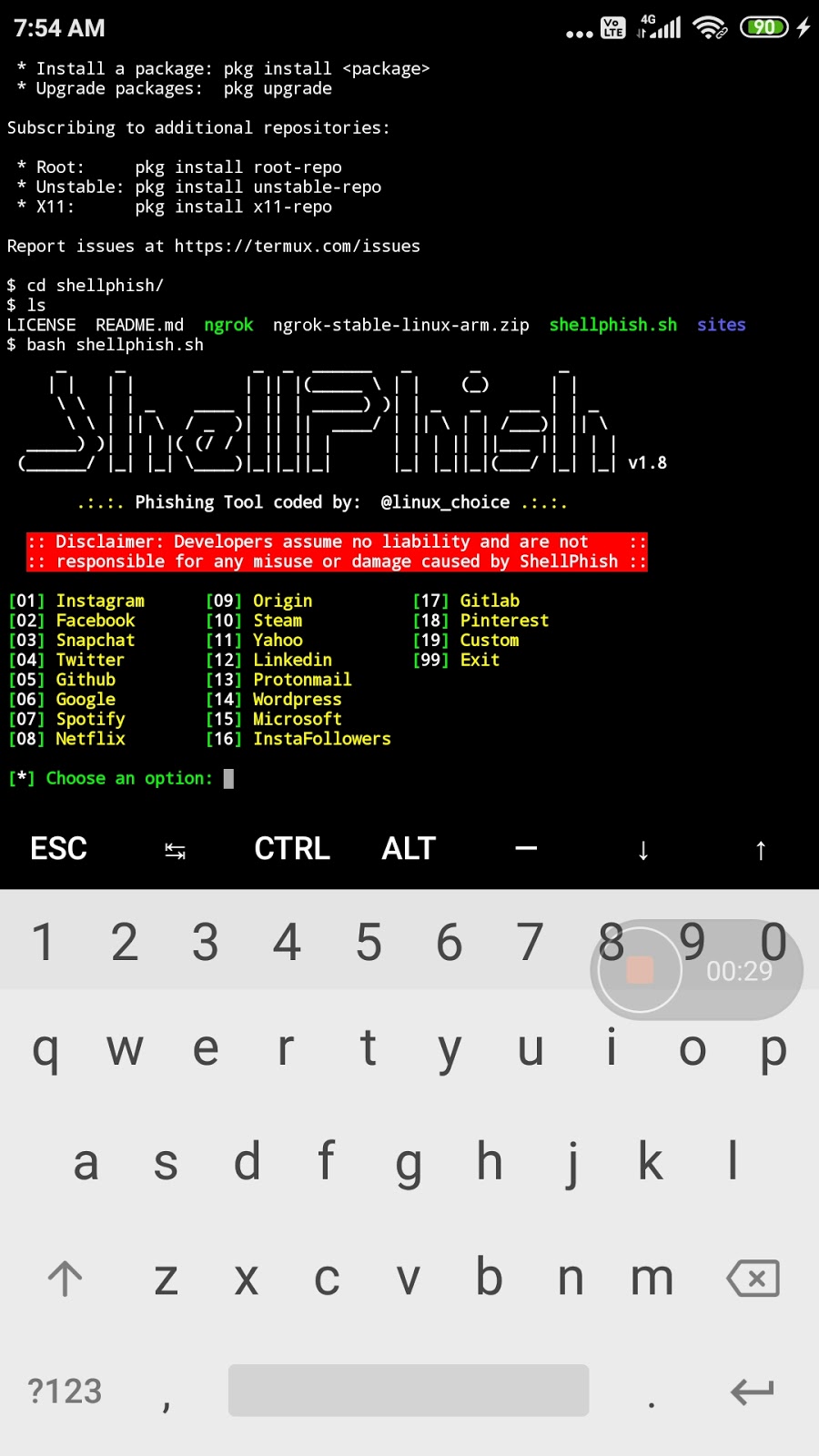 Sniffing Password via a moblie { ShellPhish Tool }