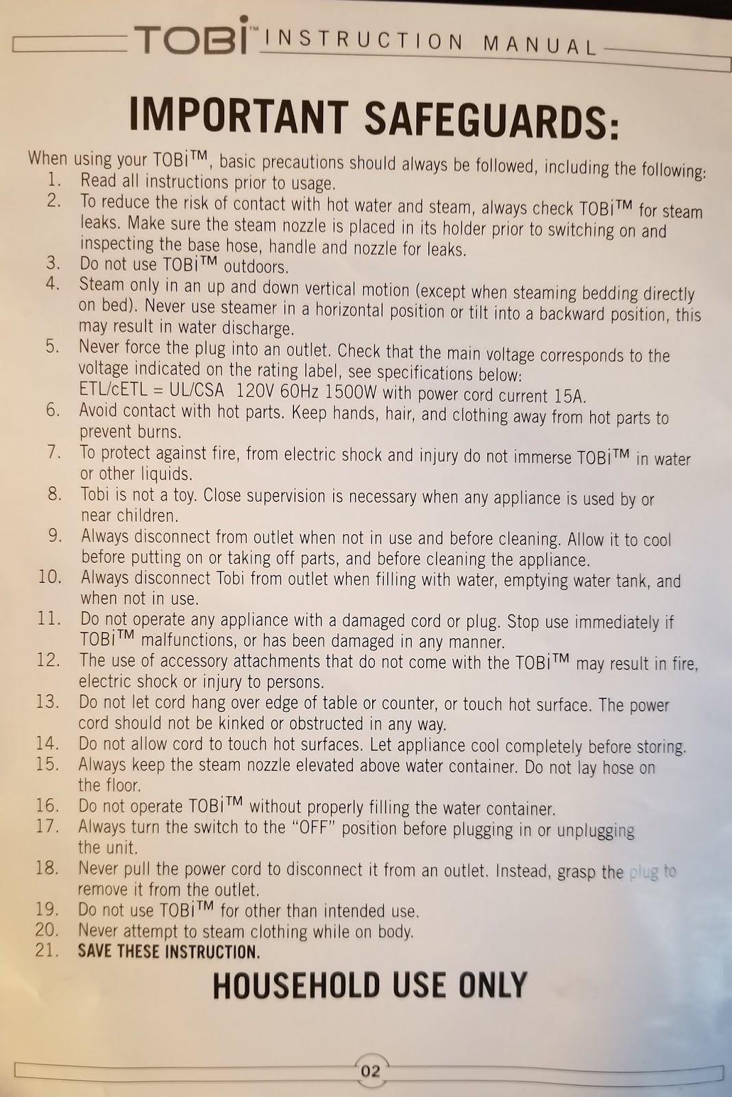 Find Your Manuals Here...: Tobi Upright Steamer Model EC1633 Instrucion ...