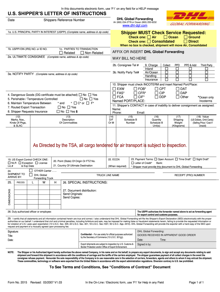 Dhl Shipment Form - Invoice Template