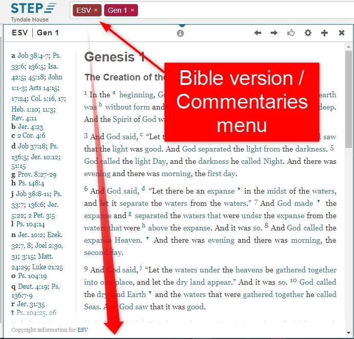 STEPBible User Guide: Opening Bibles and Commentaries