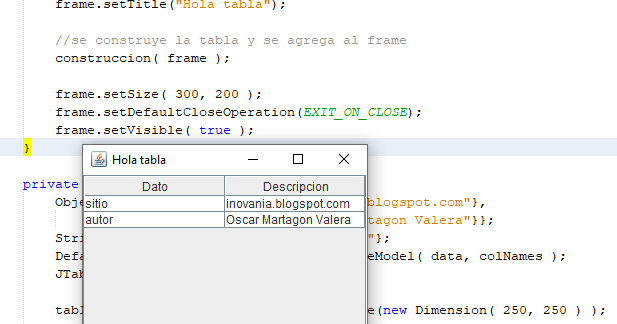 Inovania: Creacion de JTabla en java