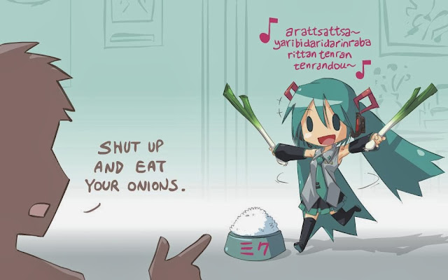 Vocaloid Wallpapers: Hatsune Miku playing with onions