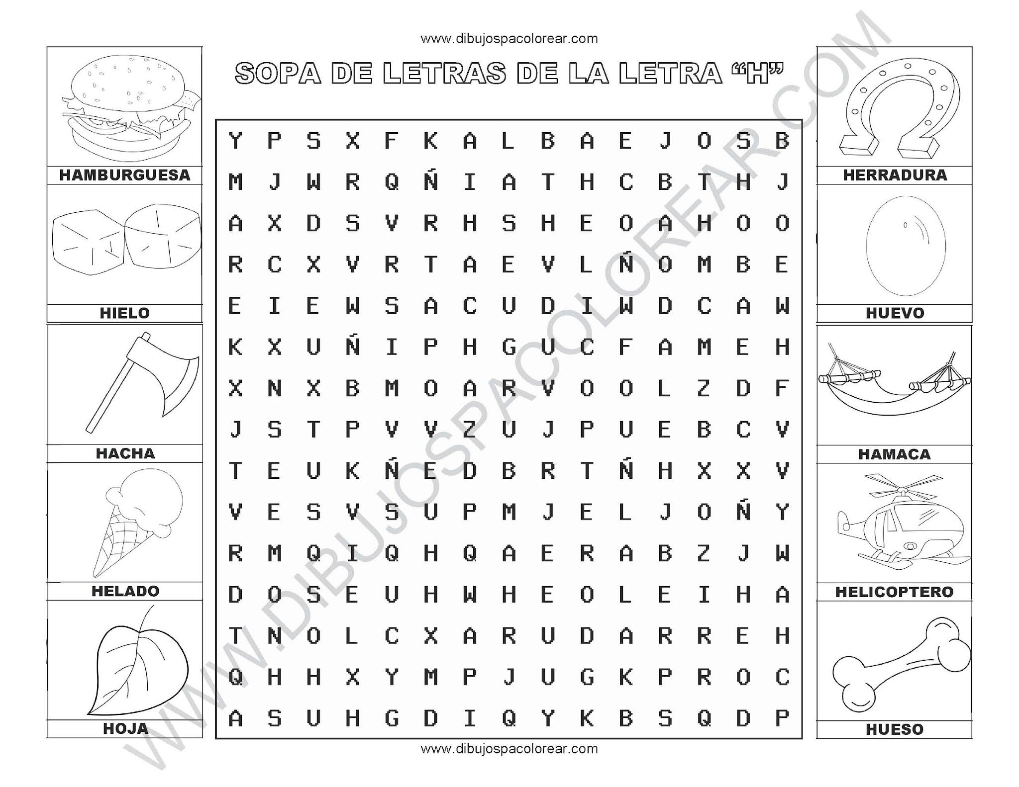 Sopa de letras de la letra H Sopa de letras de la letra H
