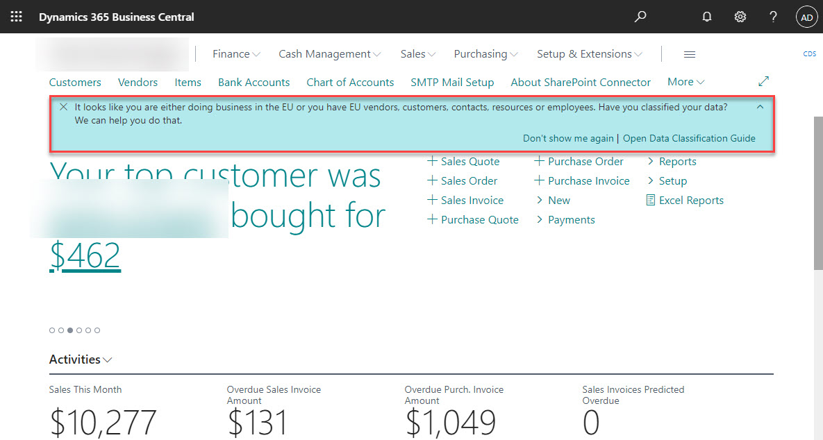 Data Classification in Microsoft Dynamics 365 Business Central