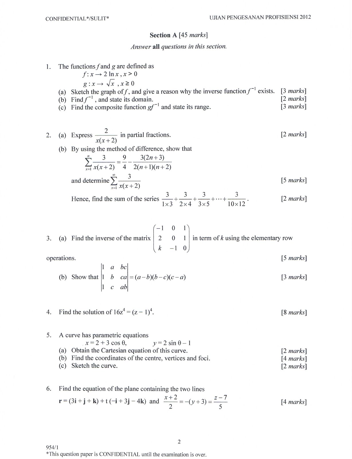 STPM MATHEMATICS T: TRIAL EXAMS
