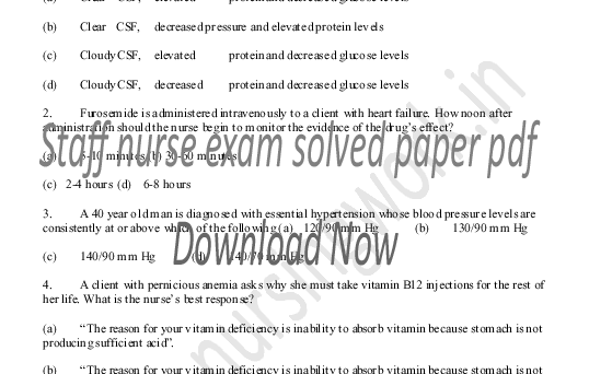 Staff nurse exam solved paper pdf
