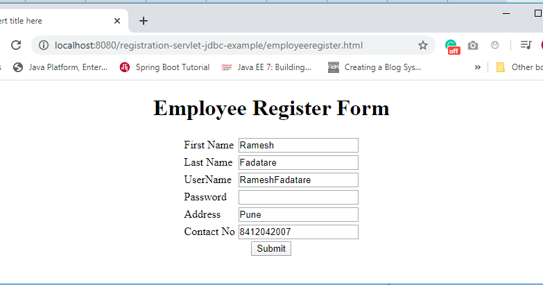Servlet Registration Form + JDBC + MySQL Database Example Servlet Registration Form + JDBC + MySQL Database Example
