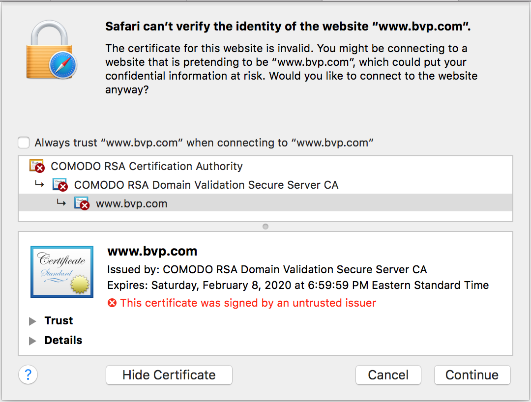 Security: Browser - Comodo RSA Certificate - BVP.com