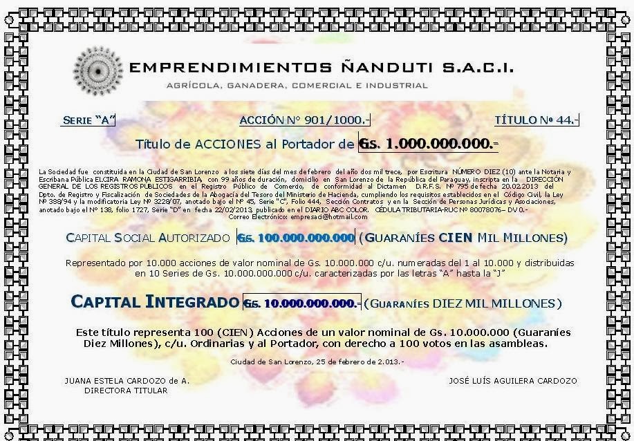 Sociedad Anónima lista para invertir en el Paraguay: Modelo acciones