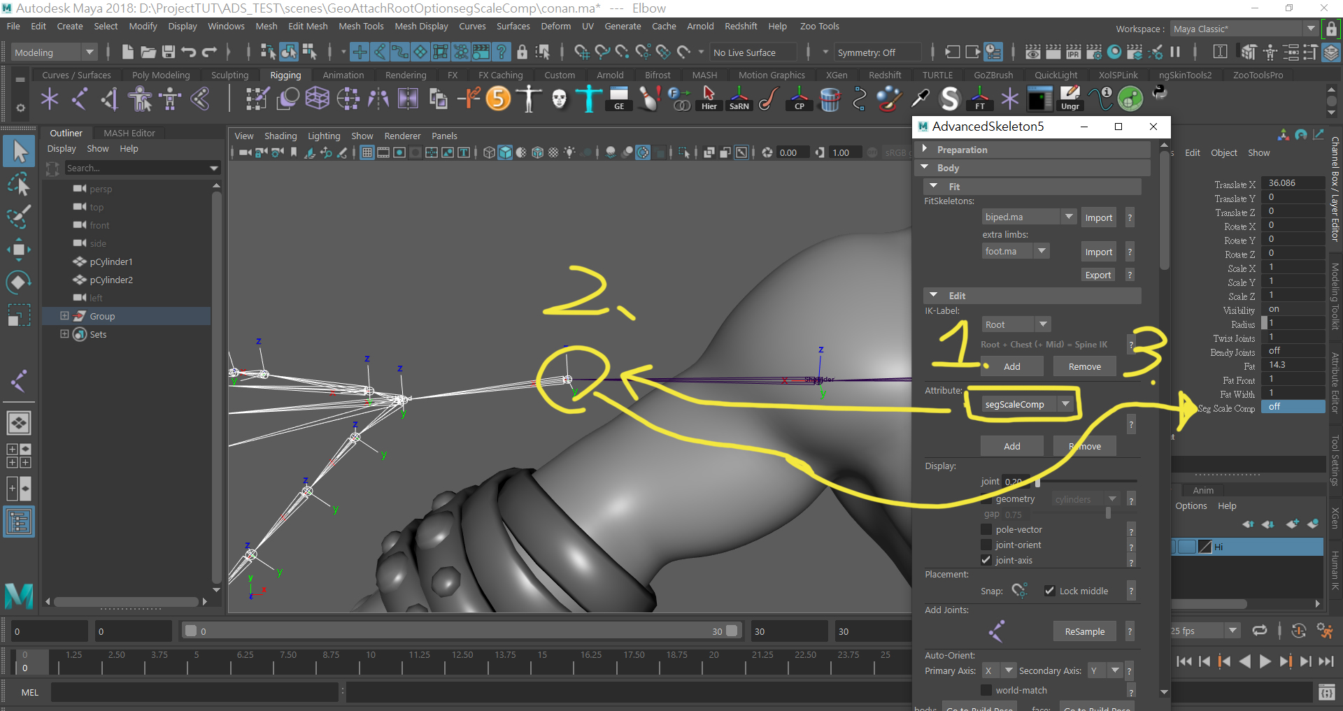 【Maya Advanced Skeleton 各種功能持續探索-2】有關Geo Attach、RootOption、segScaleComp