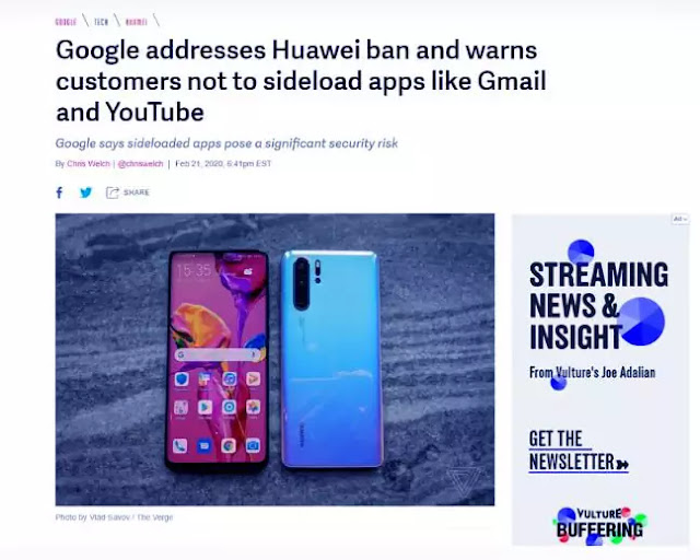 Google is warning Huawei users not to sideload Google apps. Huawei P40 ...